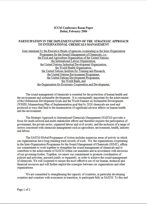 IOMC SAICM Joint statement